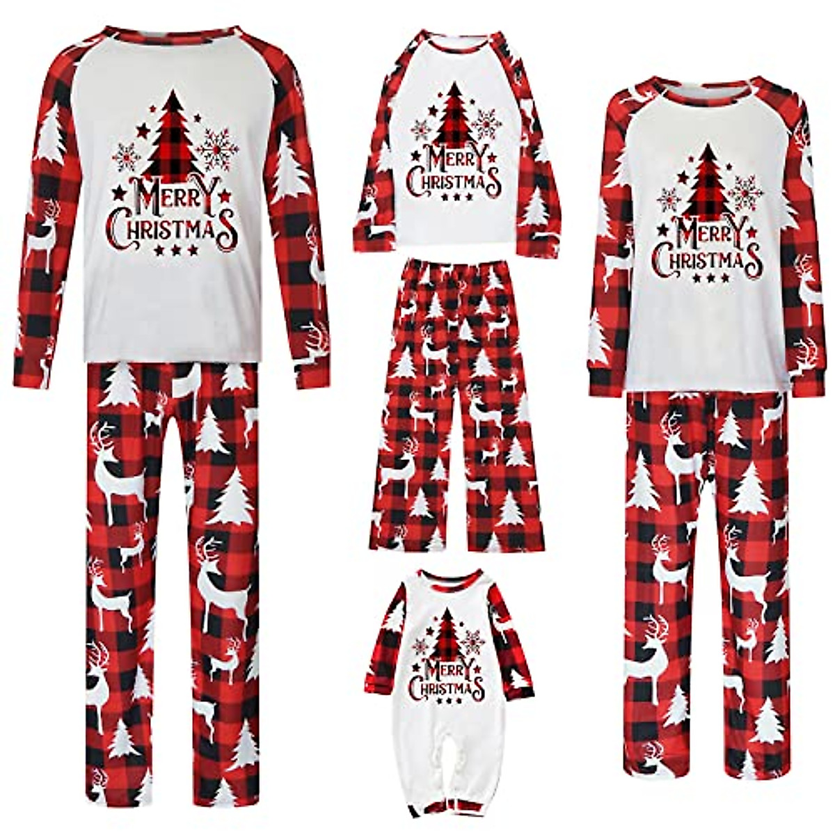 Matching Family Christmas Pajamas 2023 Christmas Pajamas for Family Plus Size Family Christmas Pajamas Red Plaid Family Christmas Pjs Matching Sets Funny Elk Reindeer Matching Christmas Pjs for Family