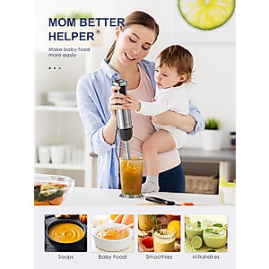 5-in-1 Hand Immersion Blender, 1000W Handheld Blender, Copper Motor Stainless Steel Blade Stick Blender, Mixing Beaker, Food Processor, Whisk, Milk Frother, for Smoothies Puree Baby Food (Black)