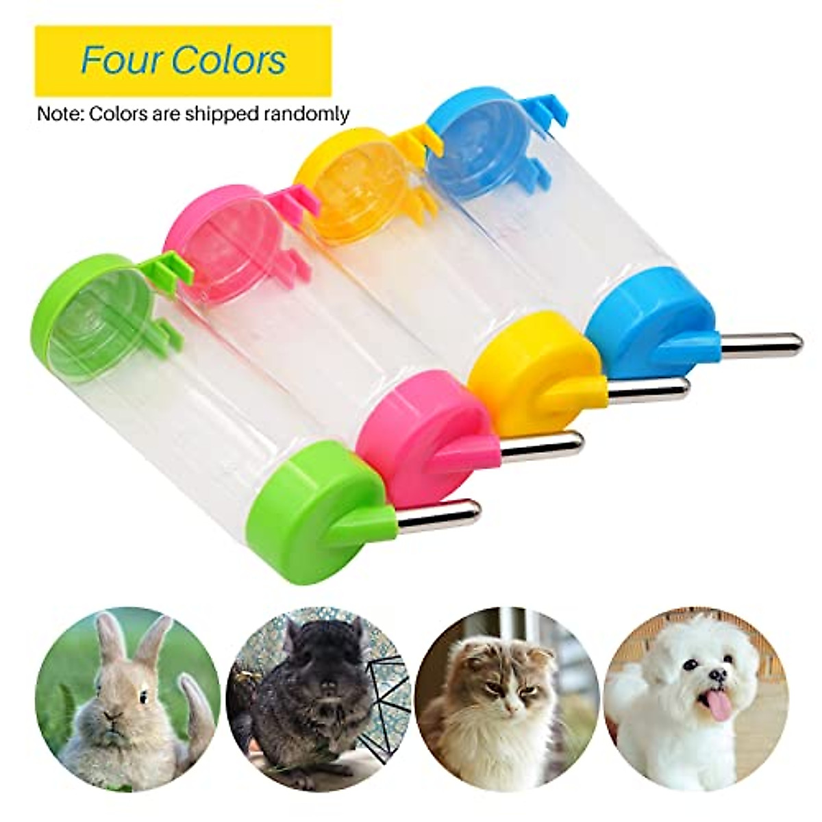 NAOEDEAH 2 Pack 16 oz Large Rabbit Guinea Pig Water Bottle no Drip for Cage no Leak Rat Small Animal Dog Hamster Water Bottle Water Bottle Attaches to Cage Bunny Water Dispenser,Ship by Random Color