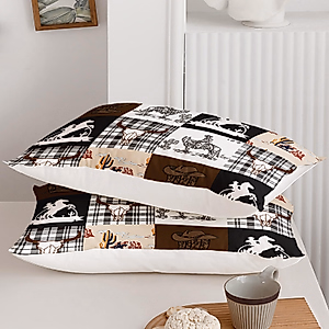 Ntlfup Western Cowboy Comforter Set Queen Size, Bull Skull and Horse Print Quilt Set with 2 Pillowcases, Bedroom Decor for Kids Boys Teens