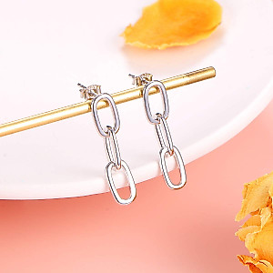 S925 Sterling Silver Cuban Link Chain Knot Paperclip Dangle Drop Earrings for Women Jewelry Gift