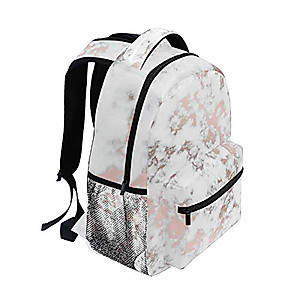 AUUXVA White Marble Rose Gold Backpack Travel School Shoulder Bag for Kids Boys Girls Women Men 11.5x8x16 in