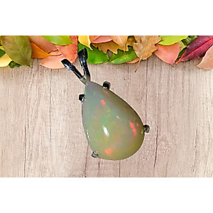 Handmade 925 Sterling Silver Pear Ethiopian Fire Opal Wedding Pendant gift jewelry