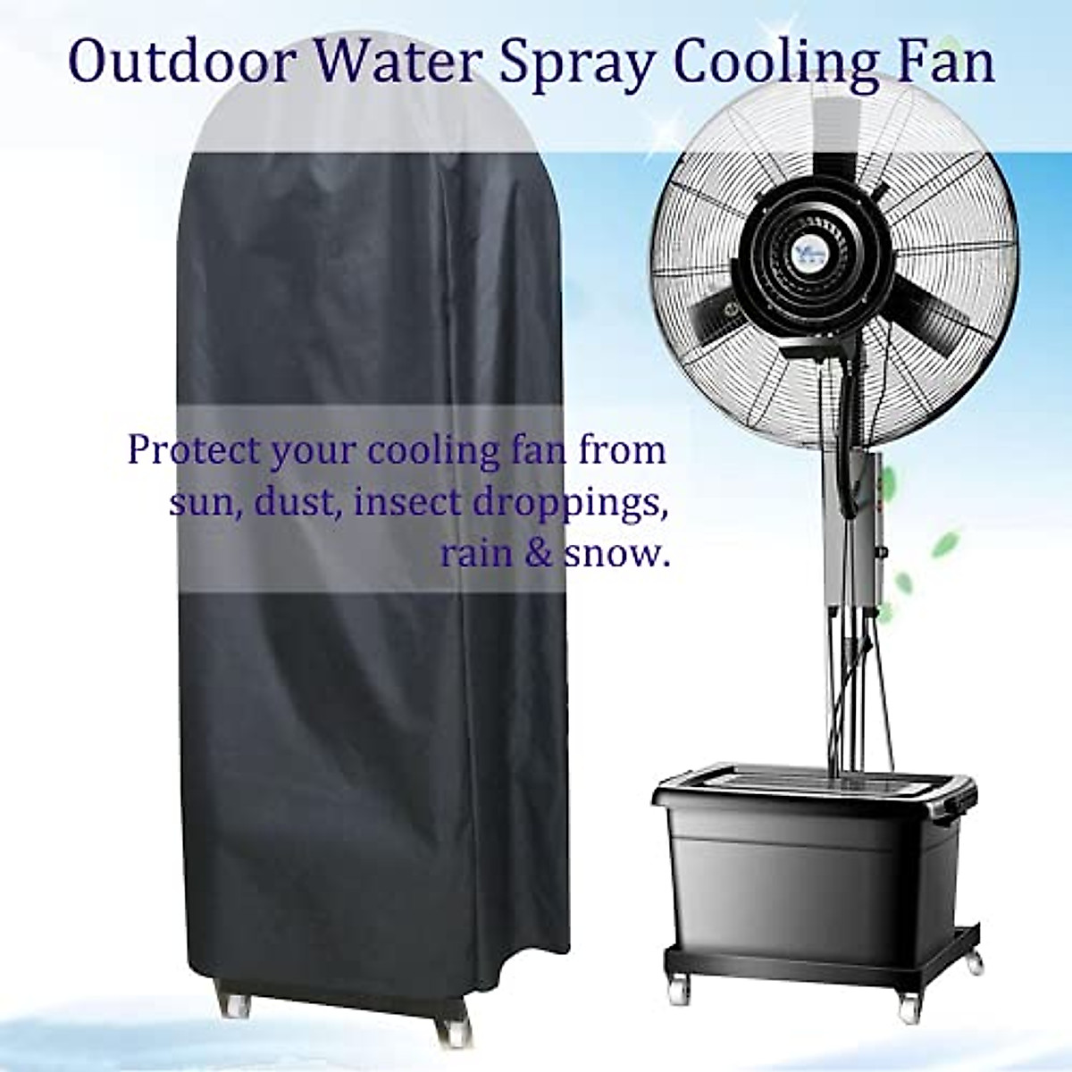J&C Fan Cover Misting Fan Cover Waterproof Spray Cooling Fan Cover Industrial Fan Dust Cover Outdoor Water Misting Fan Covers Patio Water Tank Fans Case Heavy Duty Black Dustproof Large Black (No Fan