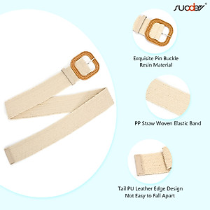 SUOSDEY 2 Pack Straw Woven Elastic Belt Braided Stretch Wide Belt for Women Dress