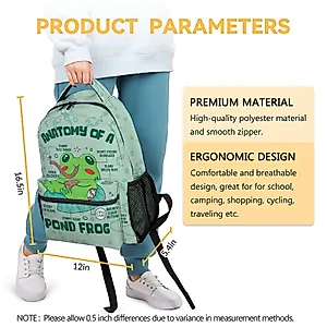 XaocNyx Frog School Backpack for Girls Boys, 16 Inch Green Backpacks for Kids Age 10-12, Funny Lightweight Bookbag for Travel