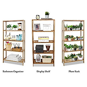 kinbor 5-Tier Bamboo Bathroon Shelf - Bamboo Shelf Storage Shelving Rack Utility Shelf Multifunctional Bamboo Rack for Bathroom Kitchen Living Room
