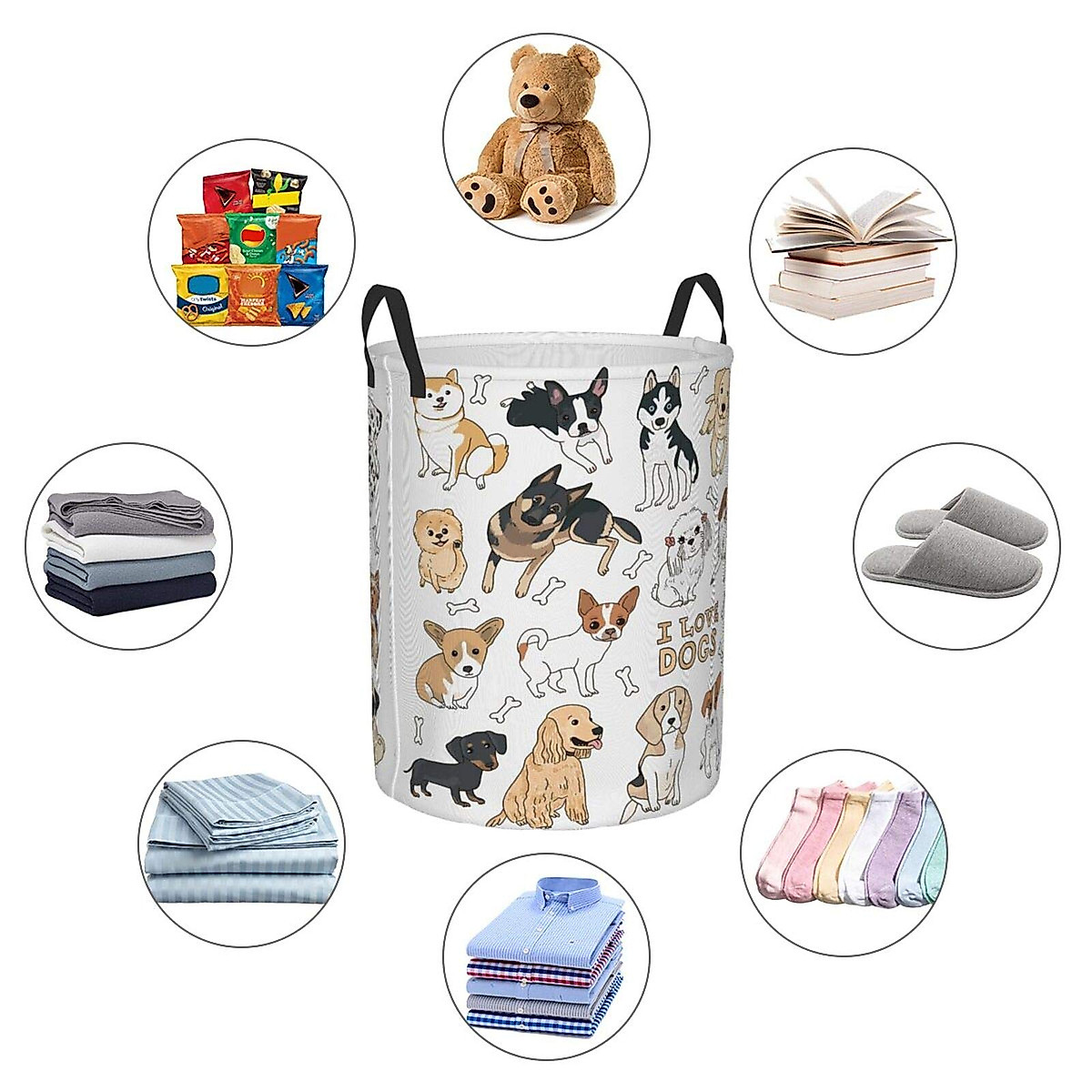 Foruidea Cute Puppy Dog Laundry Basket,Laundry Hamper,Collapsible Storage Bin, Oxford Fabric Clothes Baskets,Nursery Hamper For Home,Office,Dorm,Gift Basket