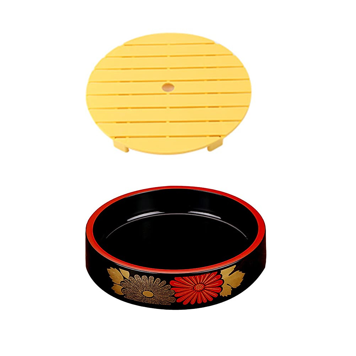 Operitacx Round Sushi Serving Tray Plate Sashimi Platter Seafood Dish Japanese Plastic Lacquered Sushi Food Trays Display Plate (10.6x2.1 inch)