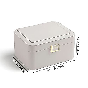 KAMIER Jewelry Organizer,2 Layer Jewelry Organizer Box for Earrings Bracelets Rings Necklaces,Luxury Leather & Soft Velvet Lined,Gift Box Packaging,Gray