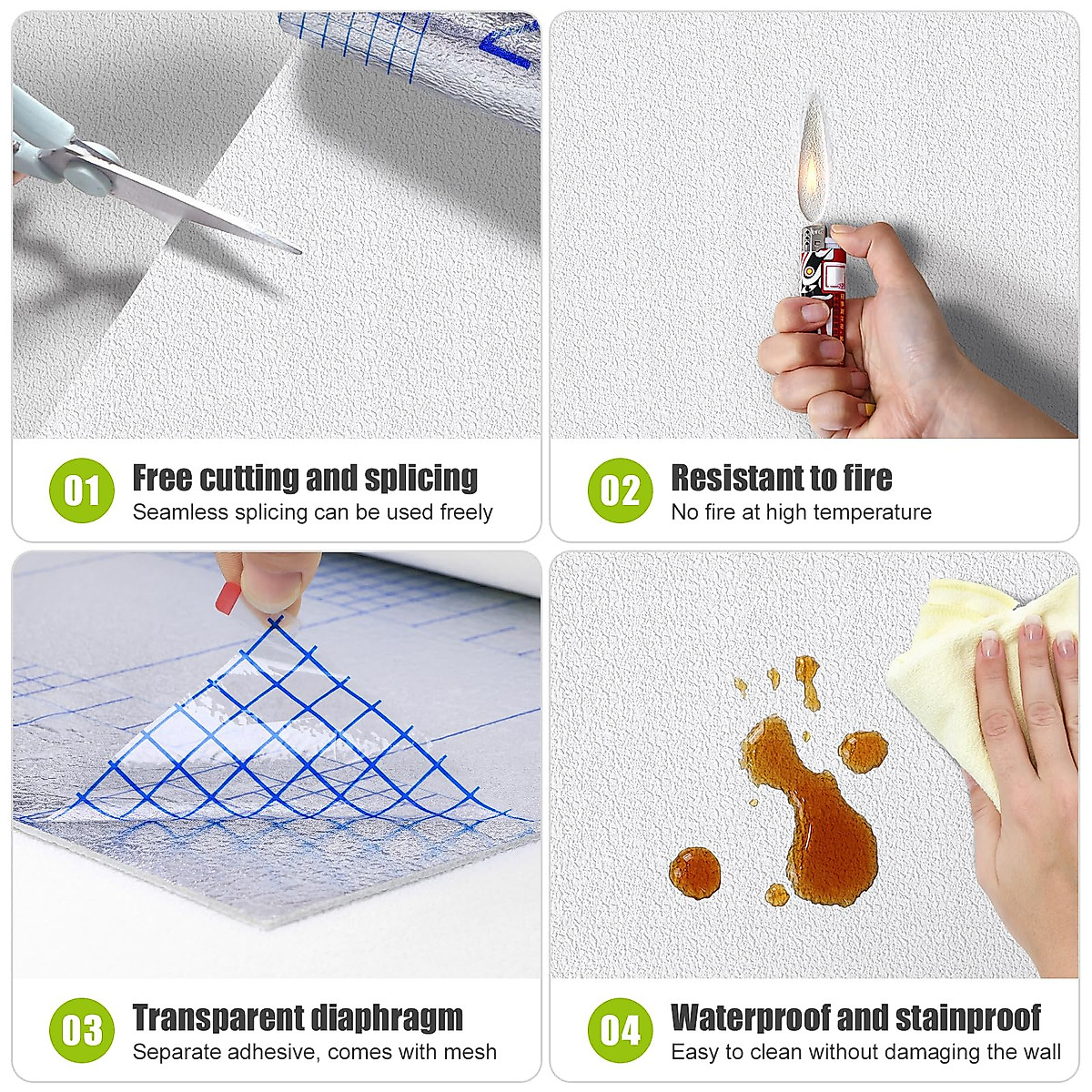 Yun-aeon Textured Peel and Stick Thick Wallpaper White Foam Cotton Wallpaper - 17.3"×118"（14.2sq ft） Self-Adhesive Waterproof Vinyl Removable Wall Paper for Wall Decor Bedroom