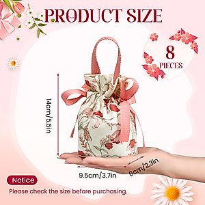 Liobelon 8 Pieces Floral Small Gift Bags with Handles 5.5 x 3.7 x 2.3'' Canvas Small Candy Bag Tea Party Favor Bags Wedding Favors Boxes for Party, Baby Shower,Bridal Shower (pink)