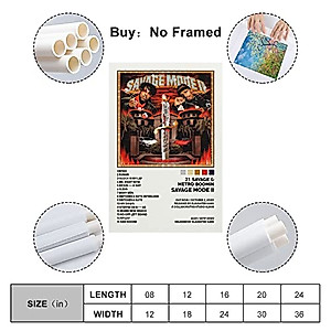 BICHI 21 Savage Poster Savage Mode II Album Cover Posters Canvas Art Poster and Wall Art Picture Print Modern Family Bedroom Decor Posters 12x18inch(30x45cm)