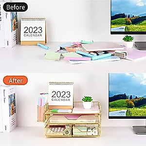 gianotter 3 Tier Desk Drawer Organizer, Office Desk Organizers and Accessories with 2 Pen Holder, Desk Accessories & Workspace Organizers for Home Office Supplies (Gold)