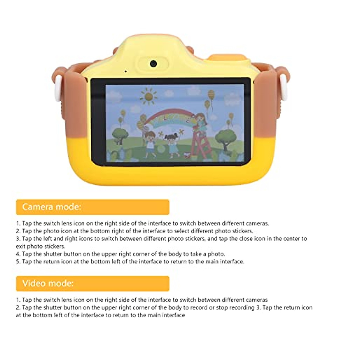 Tnfeeon Kids Camera Toddler Camera Yellow Silicone Children's Mini Big Screen Touch Screen Digital Camera Birthday Gift