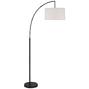 360 Lighting Cora Modern Industrial 72" Tall Arc Floor Lamp Standing with Smart Socket Black Metal White Linen Drum Shade for Living Room Reading Family Bedroom Office House Home Decor