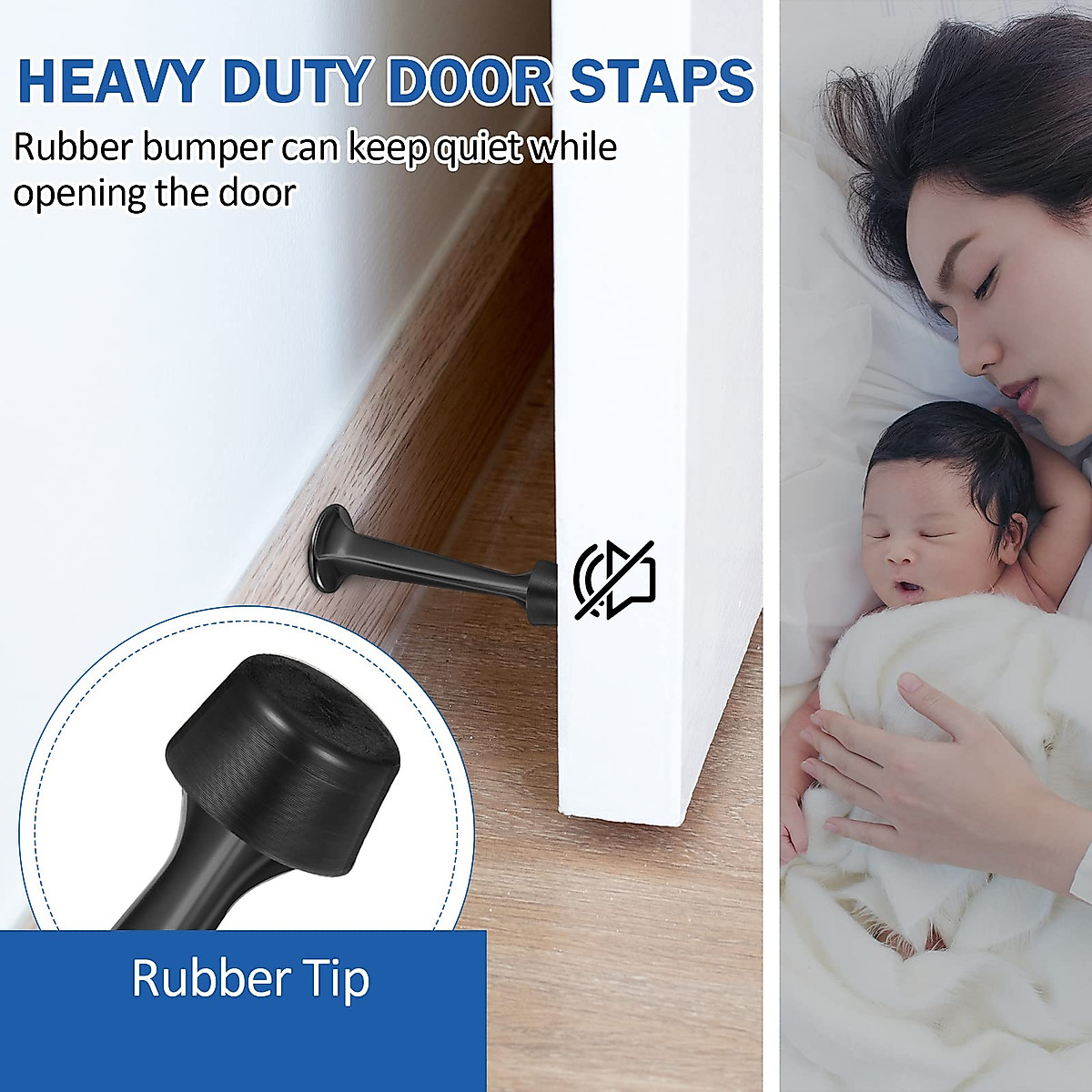 24 Pack Door Stop Heavy Duty Solid Rigid Door Stoppers with Soft Rubber Tip Wall Mount Door Stoppers for Bottom of Door (Black)
