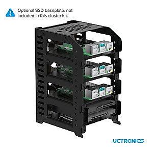 UCTRONICS for Raspberry Pi Cluster, Metal Rack Case with Protection Shield, 4 Removable Layers and 2 Cooling Fans, Support Raspberry Pi 4B, 3B+/3B and Other B Models, Optional 2.5" SSD Mounting Plate