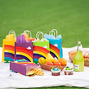 Chrisfall 24 Pcs Party Favors Bags with 30 Pcs Tissue Paper, Kraft Paper Bags with Handles Wrap Goodie Bags for Birthdays, Easter, Weddings, Mother's Day, Baby Showers (Rainbow Pattern)