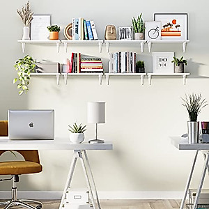 Wallniture Arras 17"x6" Floating Shelves for Wall Decor, Bookshelf Living Room Decor, Kitchen Shelves for Storage, Floating Shelf Unit for Dining Room, Home Office Wall Shelf Set of 8, White, Wood