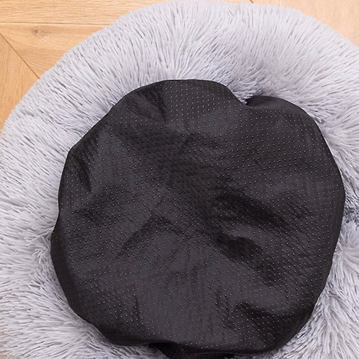 tinysiry Dog Kennel, Warm Comfortable Modern Style Round Cat Dog Nest, Non-Slip Long Plush Pet Bed Black 40cm