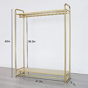 HOMEKAYT Gold Clothing Rack Modern Boutique Display Rack with 2-Tier Shelf Full Metal Garment Rack Multiple Uses Hanging Rack for Home and Retail (47.2’’L)