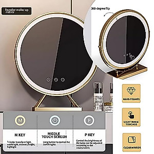 ZGNBSD Luxury Vanity Table Set - Makeup Table with Drawers,Stool & Smart Mirror,Solid Wood Bedroom Vanity | for Her