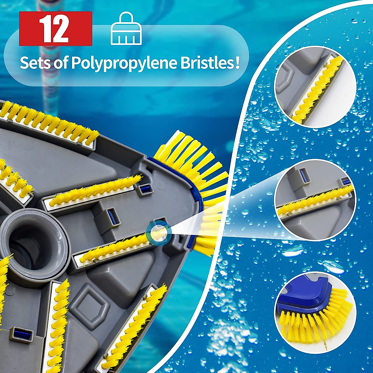 Buyplus Pool Vacuum Head with Side Brush, Manual Swimming Pool Vacuum Head for Inground and Above Ground Pools, Swivel Hose Connection, EZ Clip Handle.