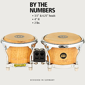 Meinl Percussion Rubberwood Stave Shells, Miniature Size — NOT MADE in CHINA — Free Ride Suspension System and True Skin Buffalo Heads, TWO-YEAR WARRANTY, Mini Wood Bongos (FWB100SNT-M)