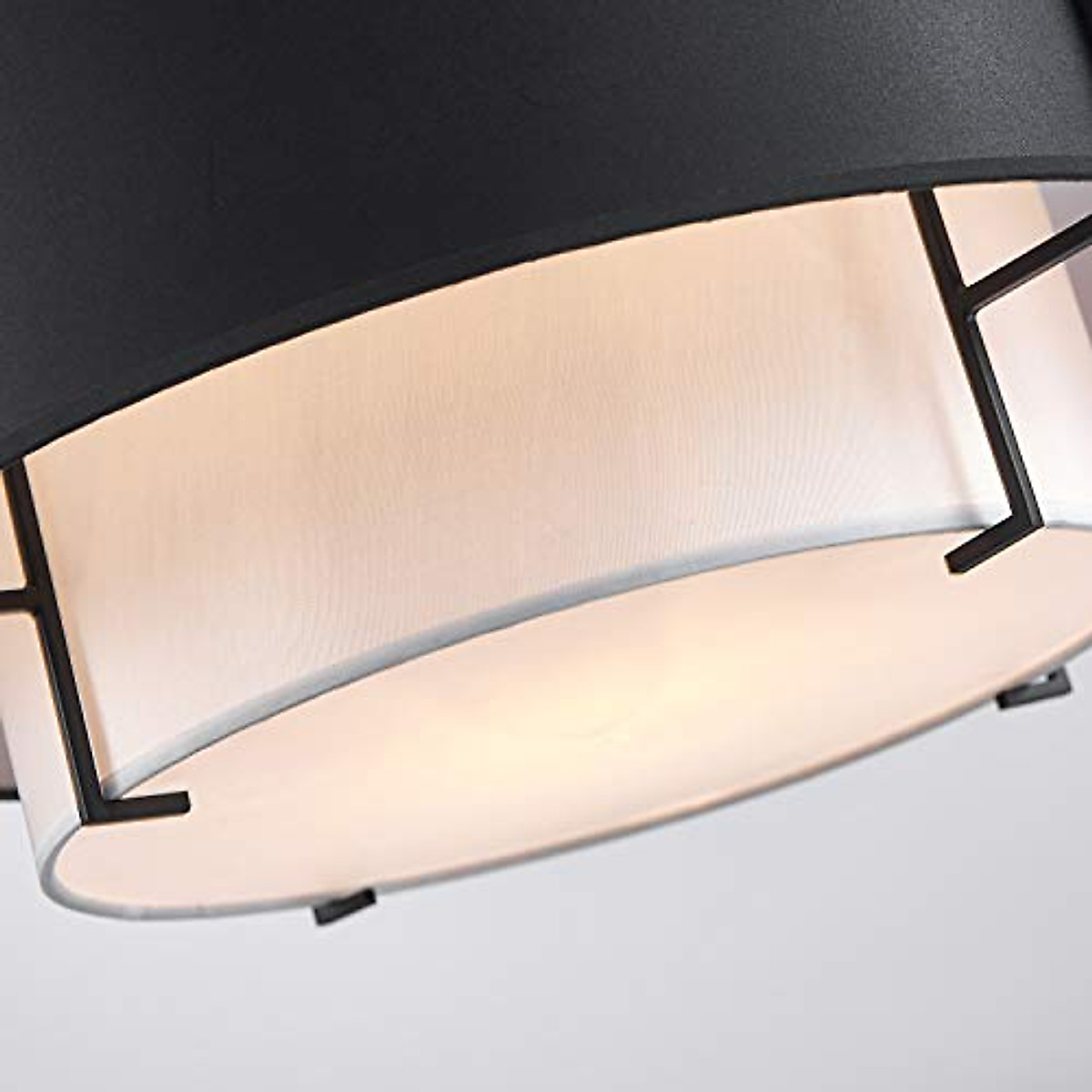 Saint Mossi 4-Lights Modern Fabric Chandelier for Dining Room, Black Farmhouse Chandelier Light Fixture Merged with Drum Style,Black Pendant Light Fixtures,H12 x D20,Down Rod Adjustable