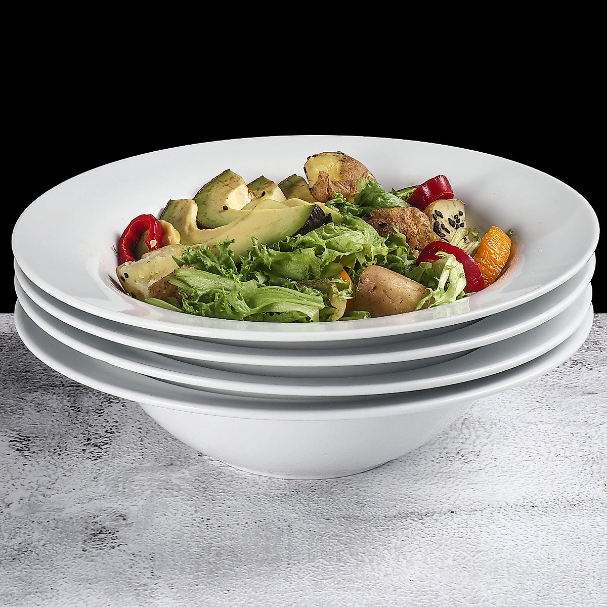 Wareland Rimmed Pasta Bowls Set of 4 & Ceramic Soup and Sandwich Plate Combo