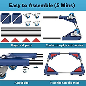 DOZAWA Telescopic Furniture Dolly with 4 Locking Wheels,Washing Machine Stand Refrigerator Base Moving Cart,Size Adjustable,Blue