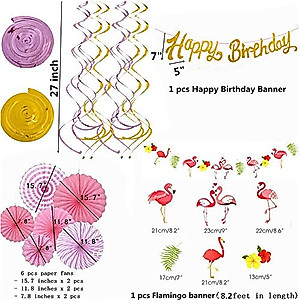 Flamingo party Honeycomb decoration, whirlpool decoration, Hanging Pink Paper Fans decoration set of 6,Glittering Birthday Banners Decorate The Hawaii Beach Party Birthday Baby Shower Decorations