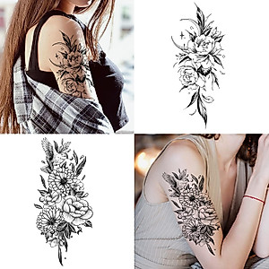 Cerlaza Large Temporary Tattoos for Women Girls, Flower Realistic Long Lasting Arm Half Sleeves Fake Tattoos for Adult, Tatuajes Temporales Women Waterproof Temporary Tattoos Stickers -10 Sheets