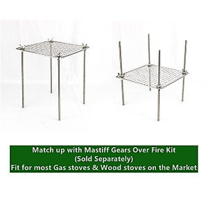 MASTIFF GEARS® Bushcraft Grill Grate, Multi-Use 3D Welded 304 (18/8) Stainless Steel High Strength Mesh Campfire Grill, FDA Compliant, for Camping, Backpacking, Hunting & Fishing (Solo)