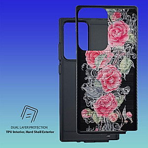 CasesOnDeck Slim Case Compatible with [Samsung Galaxy Note 20 Ultra / Note20 Ultra] [Brushed Armor] Hybrid Design Case and Dual Layers (Pink Rose Stream)