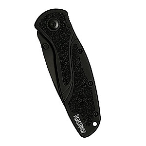 Kershaw Blur Black (1670BLK) Everyday Carry Pocketknife, 3.4 inch Stainless Steel Drop Point Blade, Cerakote Blade Finish, SpeedSafe Opening, Reversible Pocketclip; 3.9 OZ