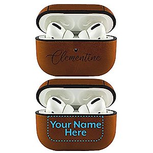 AudioSpice Custom Name Case for AirPods Pro (1st Generation) – Personalized Design – Put Your Name or Text on a Leatherette Case for AirPods Pro – Name