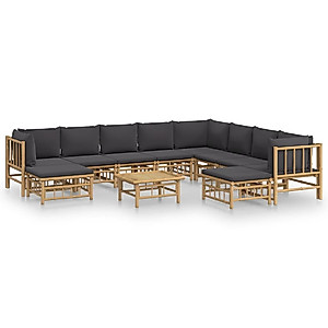 CUMYZO 11 Piece Patio Lounge Set with Dark Gray Cushions Bamboo 94.05kg/206.91lb