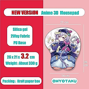 LNIUB Genshin Impact Anime 3D Mousepad, Qi-Qi Silicone Gel Mice Pad Ergonomics Computer Wrist Rest Support (Blue)