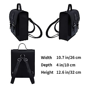 Duboby Wednesday Backpack, Back to School Faux Leather Bag, Large Capacity Minimalist Waterproof Backpack for Preppy Student (Black 1)