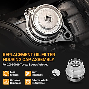 15620-31060 Oil Filter Housing Cap Assembly for Toyota Tundra Rav4 4Runner Camry Highlander Tacoma Avalon Sienna Venza Lexus RX350 Oil Filter Housing with Oil Plug Replace 1562031060 15643-31050