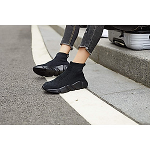 Casbeam Women's Running Knit Comfortable Lightweight Breathable Casual Sports Shoes Fashion Sneakers Slip-On Walking Shoes All Black Size 8