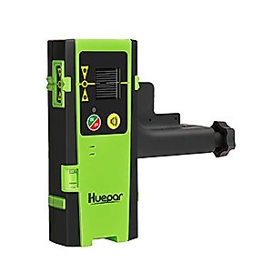Huepar Laser Detector for Line Level, Digital Receiver Used with Pulsing Lasers Up to 200ft, Detect Red and Green Beams, Three-Sided LED Displays, Clamp Included LR-6RG