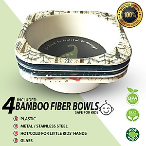 BeeBon Beauty Home Bamboo Bowls for Kids, Super Cute - Easy to Clean - Eco Friendly Kids Bowls, Non Toxic - BPA Free - Dishwasher Safe Bamboo Bowl, Perfect Size Toddler Bowls, 14 Oz, 4 Pack