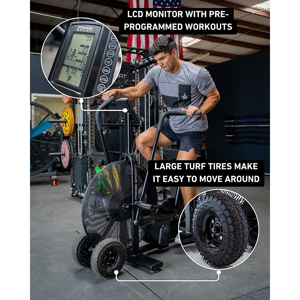 Fringe Sport Raptor Air Bike Classic, Adjustable Seat Fan Bike for Indoor and Outdoor-Exercise Bike with Arm Workout for Cardio Fitness, LCD and Phone Holder