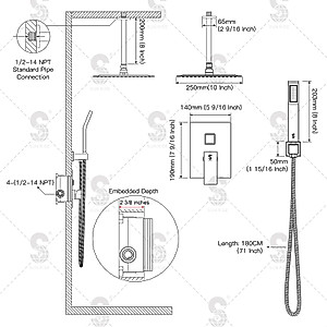 SR SUN RISE SRSH-C1003 Ceiling Mount Bathroom Luxury Rain Mixer Shower Combo Set Rainfall Shower Head System 10 Inch Polished Chrome (Contain Shower Faucet Rough-In Valve Body and Trim）