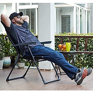 TIMBER RIDGE Foldable Lawn 7-Level Adjustable High Back for Adults Lightweight Aluminum Padded Outdoor Chair, Heavy Duty Supports 300 LBS, Black-1 Pack