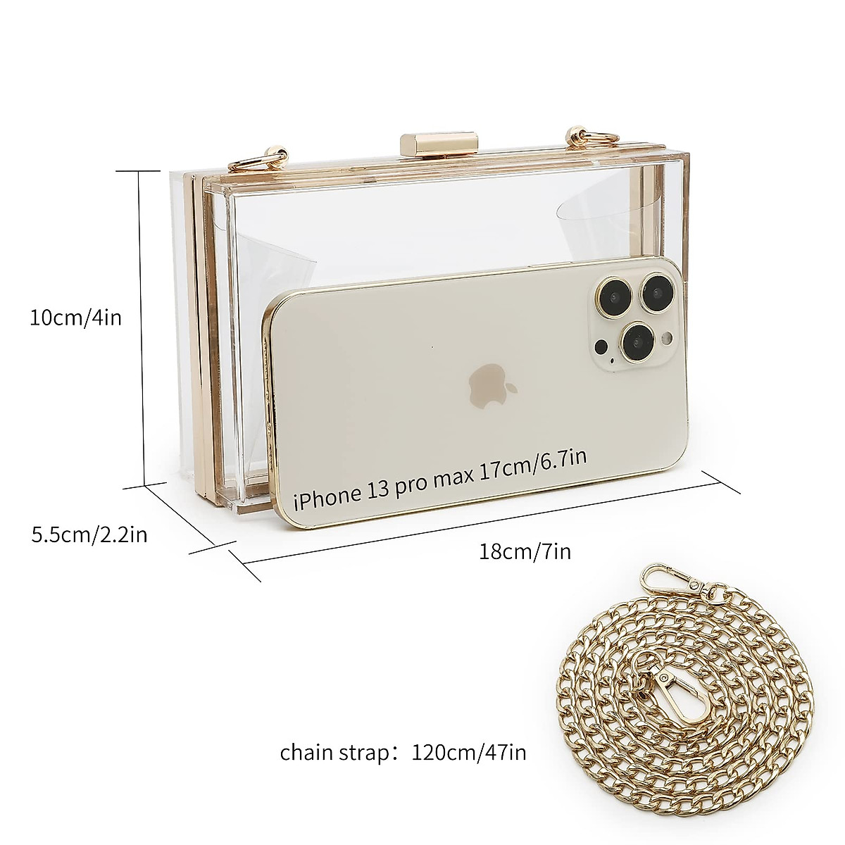 SharPlus Women Cute Clear Purse Acrylic Box Clutch Handbag, Transparent Crossbody Evening Bag Stadium Approved Gold Chain Strap