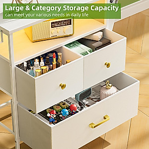 Widened Nightstand with Charging Station and LED Lights, Various Storage Modern Night Stand Bedside Table End Table with 3 Deep Drawers and Shelf, White Dresser for Bedroom (Glacier White)